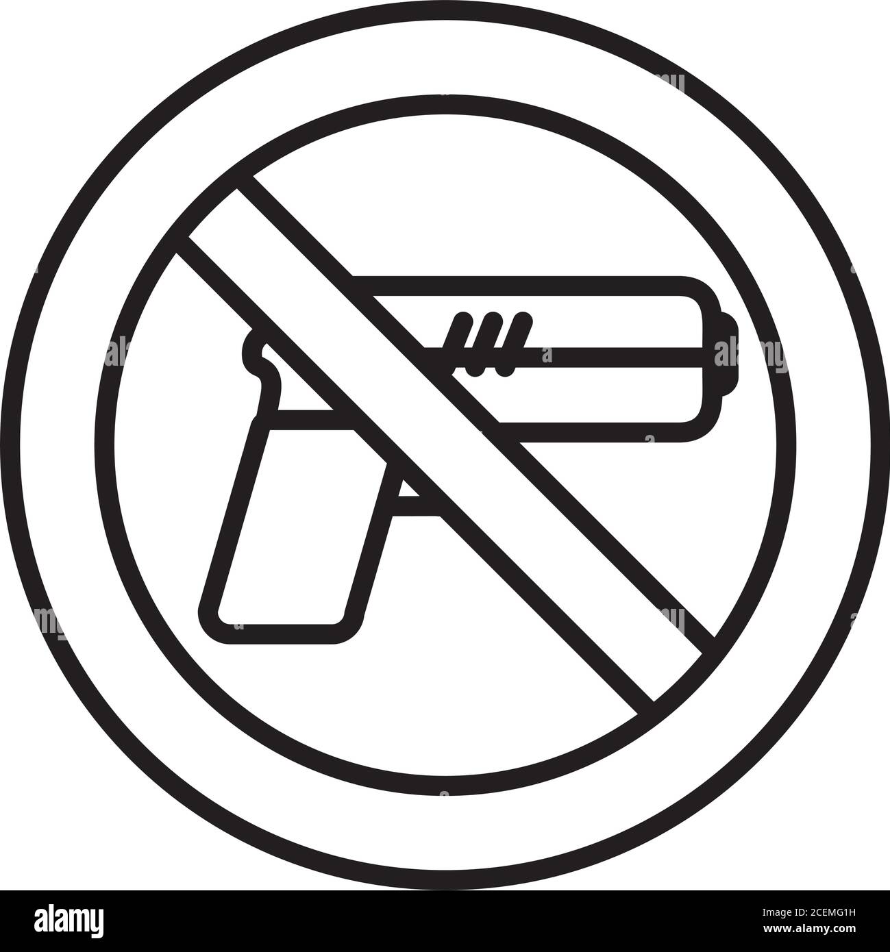 prohibited sign with gun icon over white background, line style, vector ...
