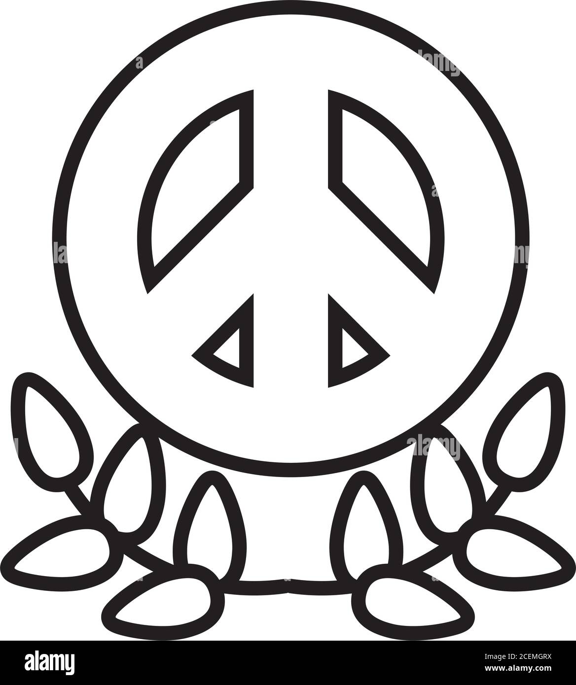 peace symbol and leaves wreath icon over white background, line style ...