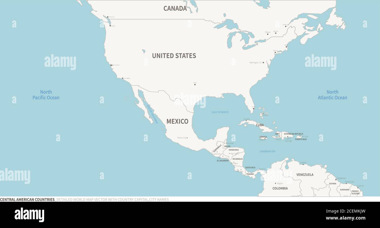 Central American Countries Map. Editable Continental Map of Country ...