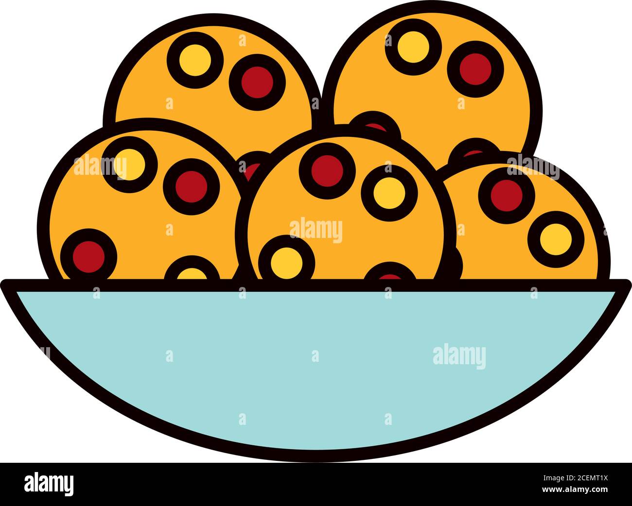bowl with cookies icon over white background, line and fill style ...