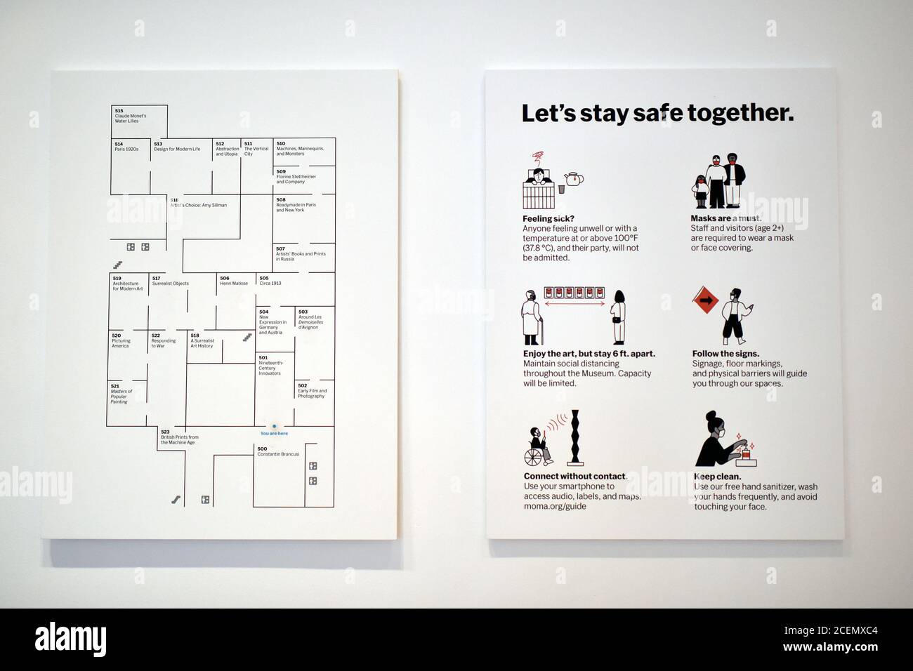 New York City, USA. 01st Sep, 2020. Signage inside the Museum of Modern ...