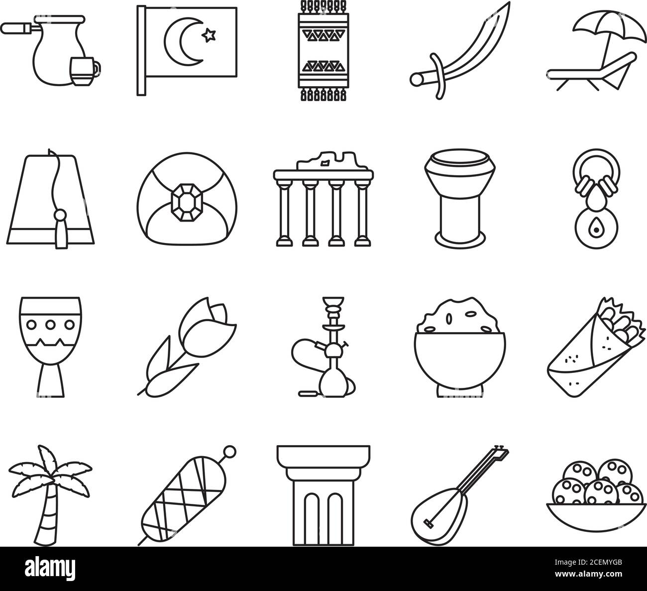 turkish carpet and turkish icon set over white background, line style ...