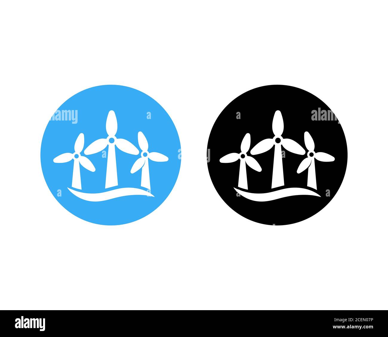 Wind turbines icon set label. Wind farm energy sign. Green electricity ...
