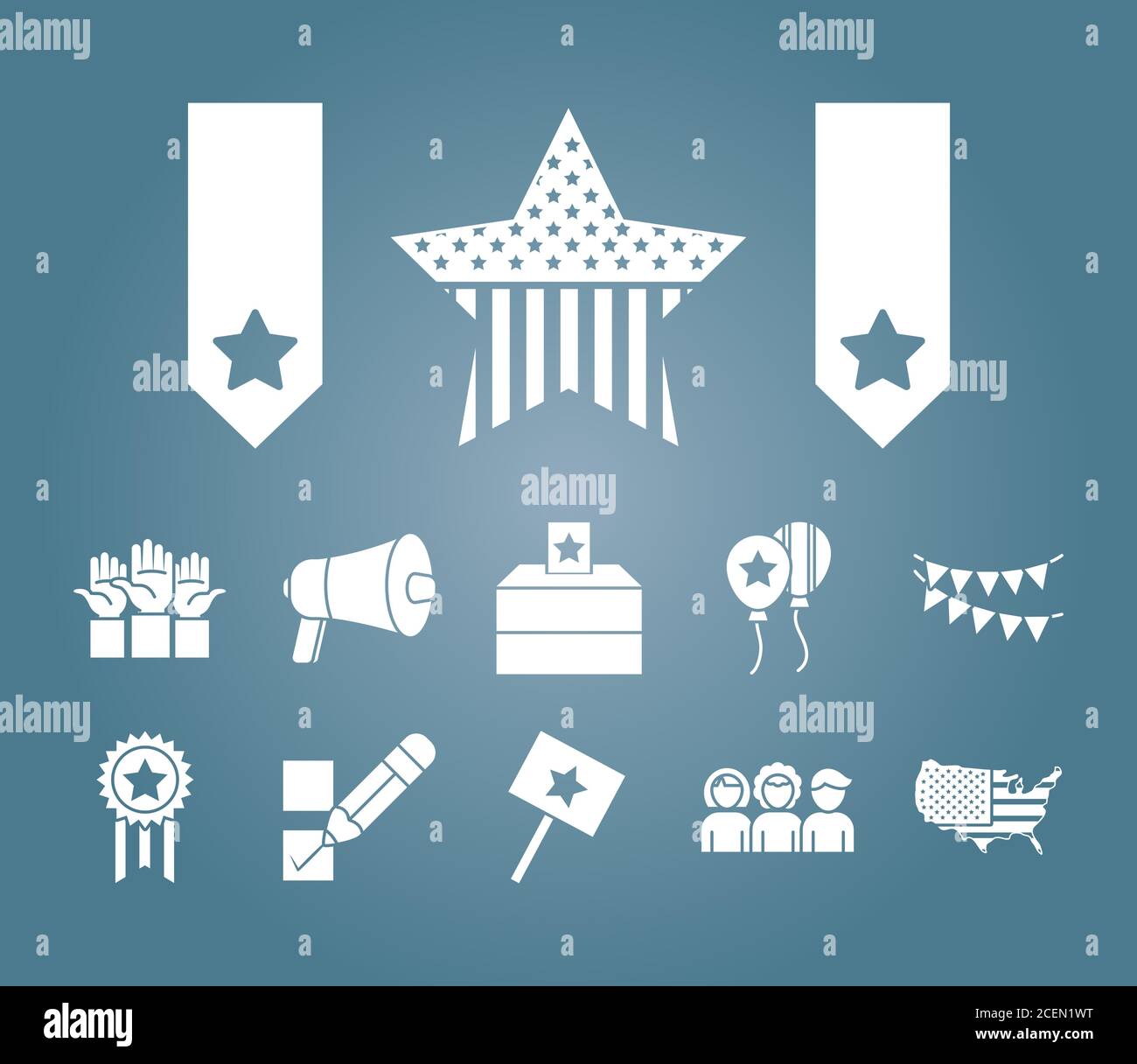 star and usa elections icon set over blue background, silhouette style ...