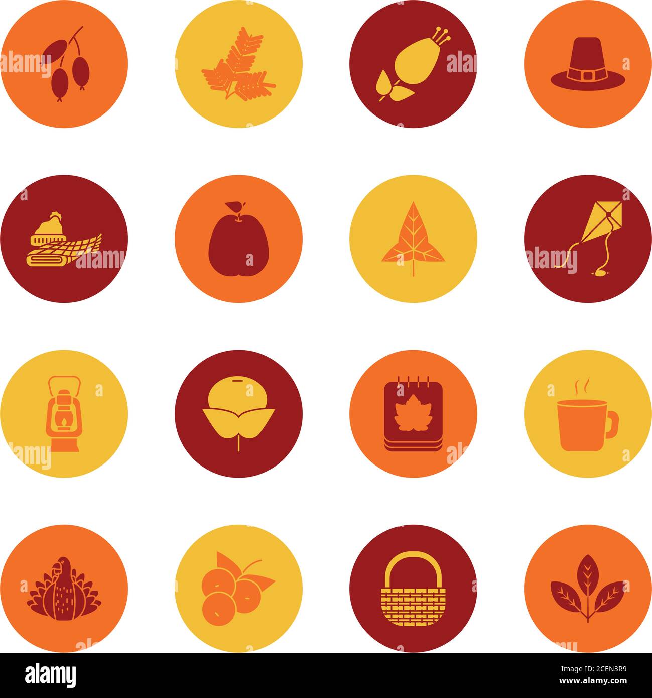 icon set of autumn and basket over white background, block style ...