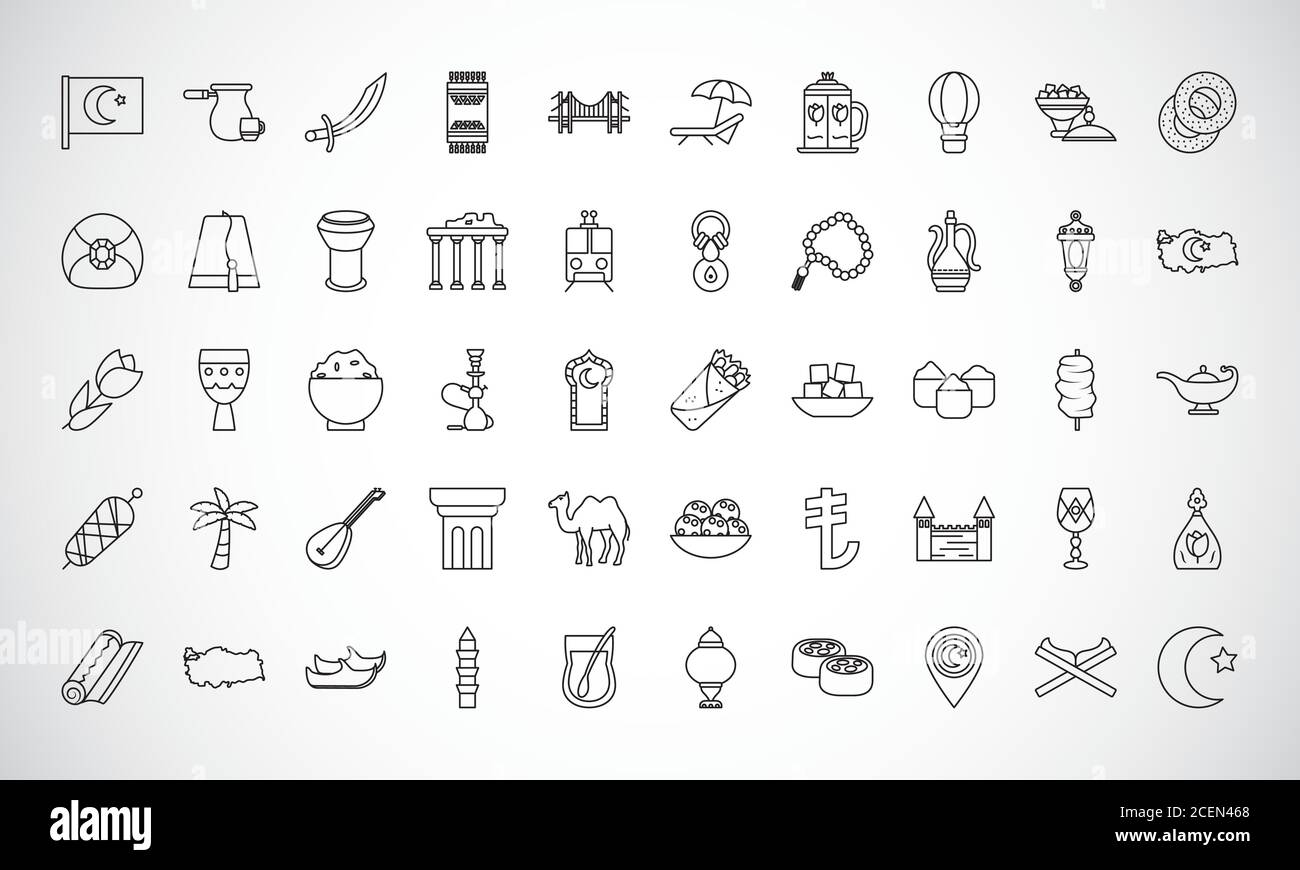 turkish icon set over white background, line style, vector illustration ...