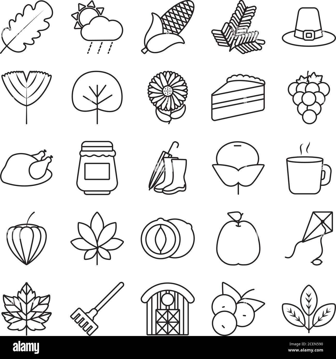 icon set of autumn and fall over white background, line style, vector ...
