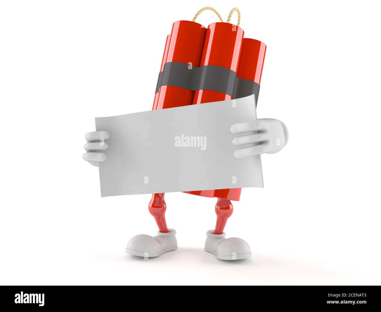 Dynamite character with blank sheet of paper isolated on white ...
