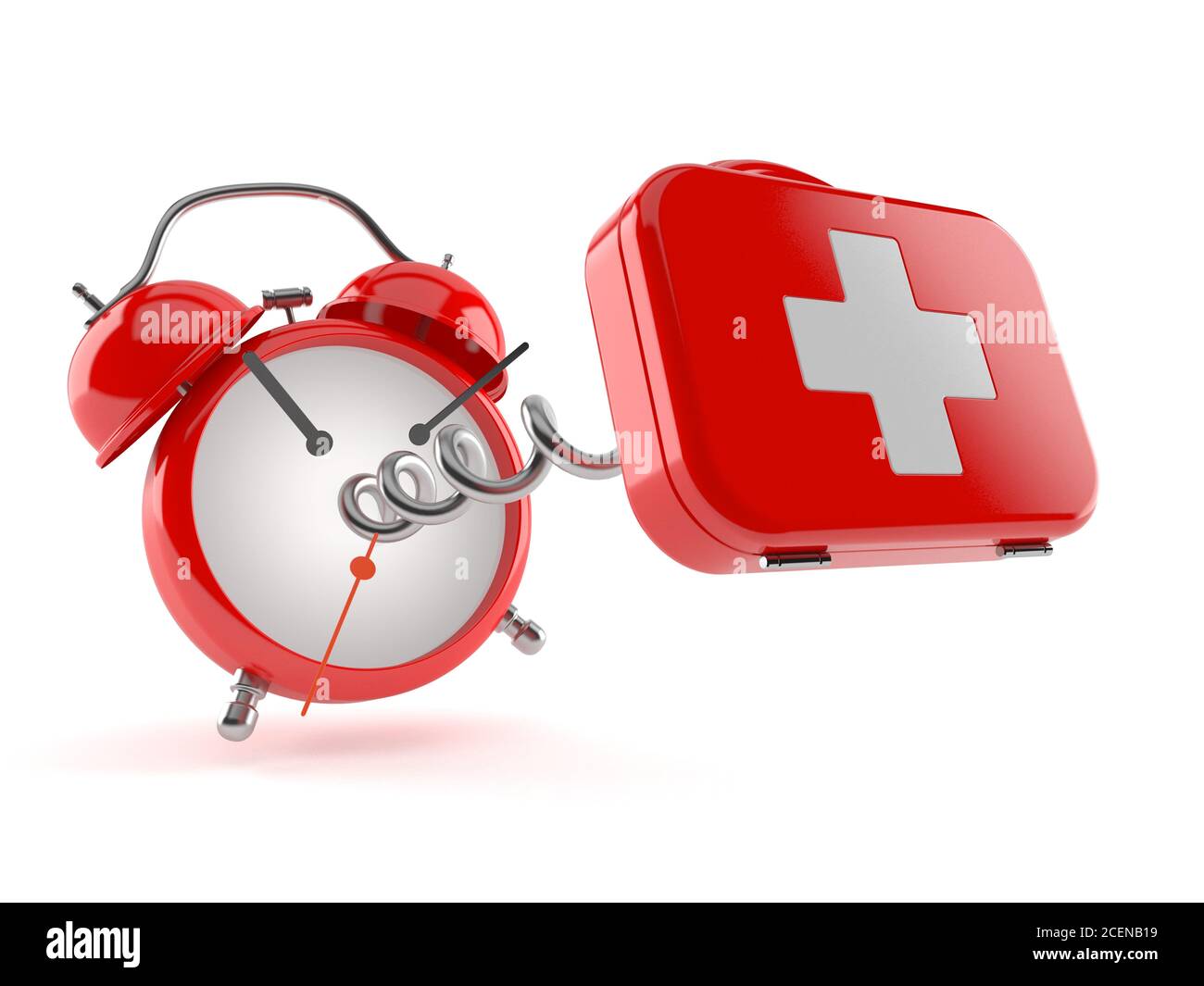 First aid kit with alarm clock isolated on white background Stock Photo ...