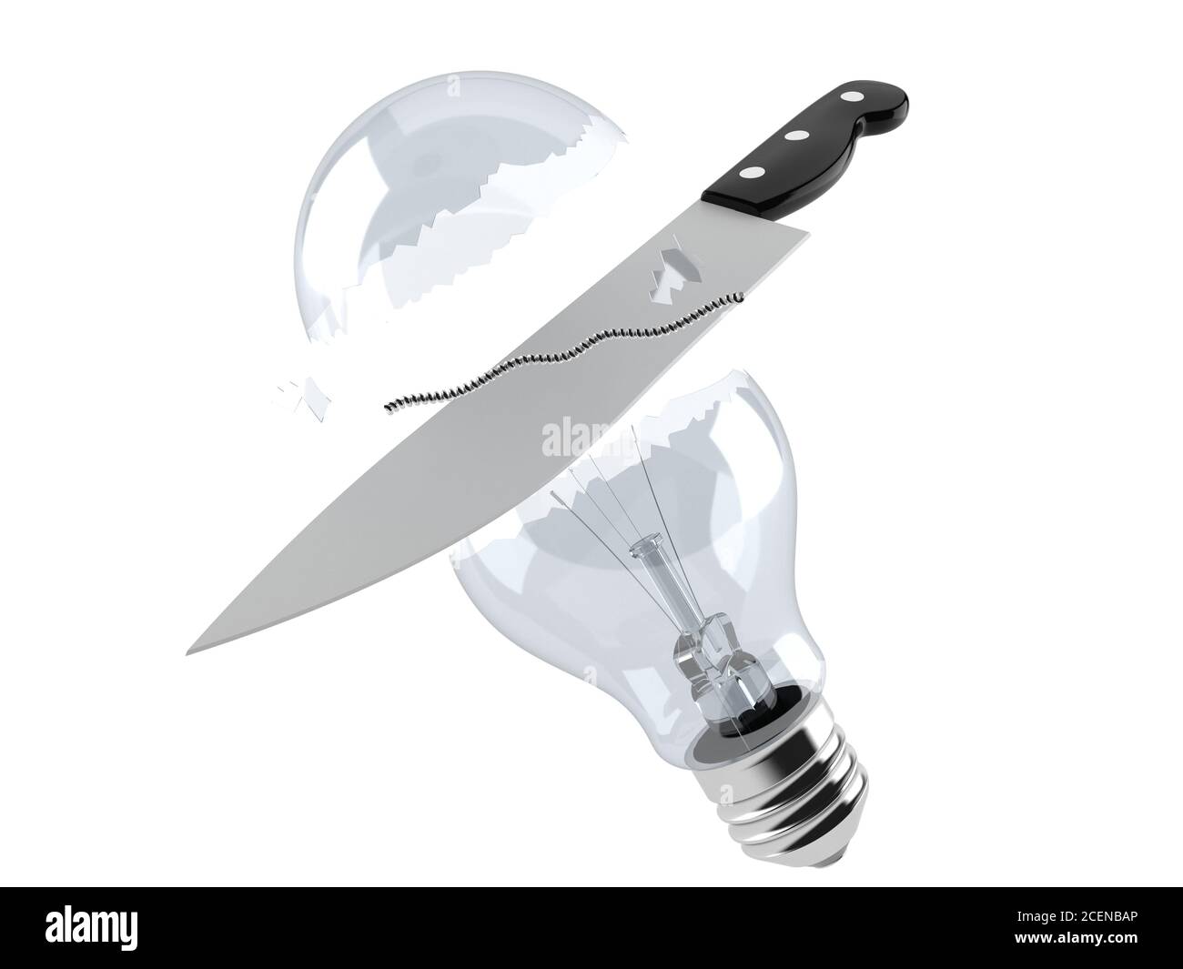 Broken Light bulb with knife isolated on white background Stock Photo ...