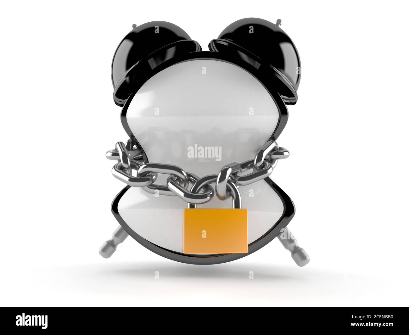 Alarm clock with chain and padlock isolated on white background Stock ...