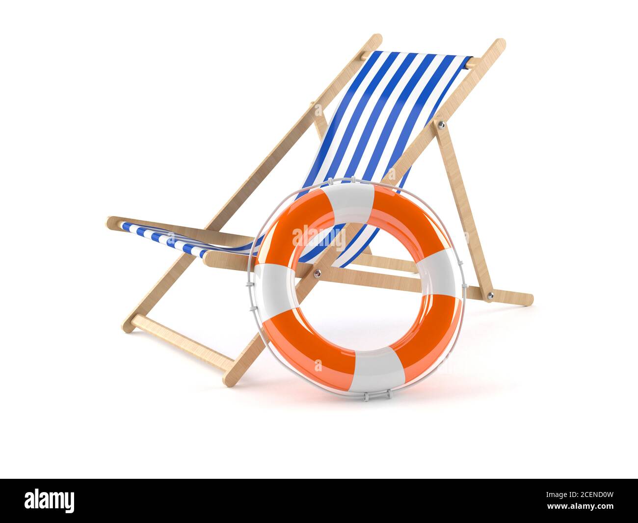 Deck chair with buoy isolated on white background Stock Photo - Alamy