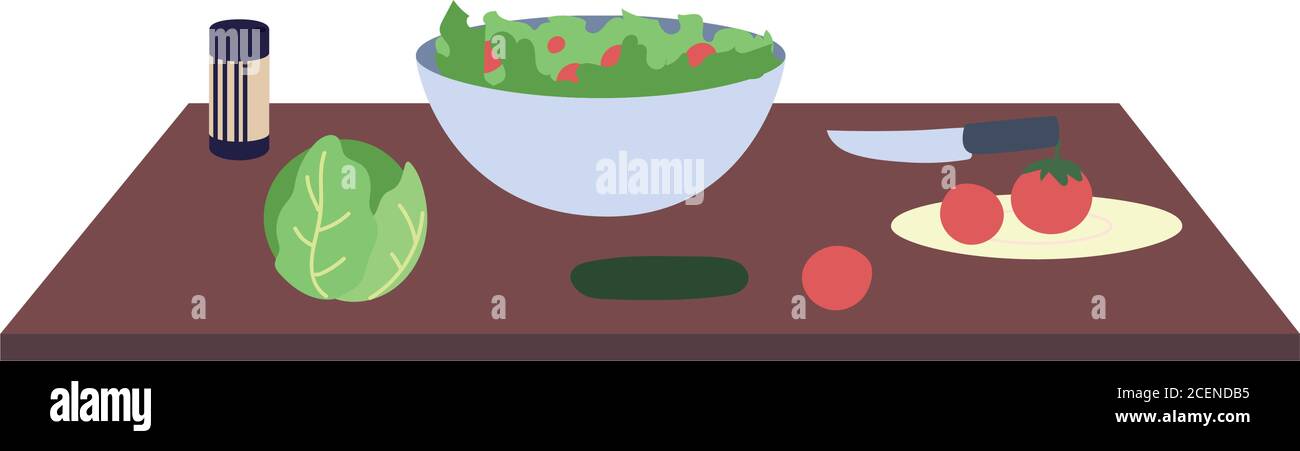 dark wood kitchen countertops with pot and vegetables vector ...