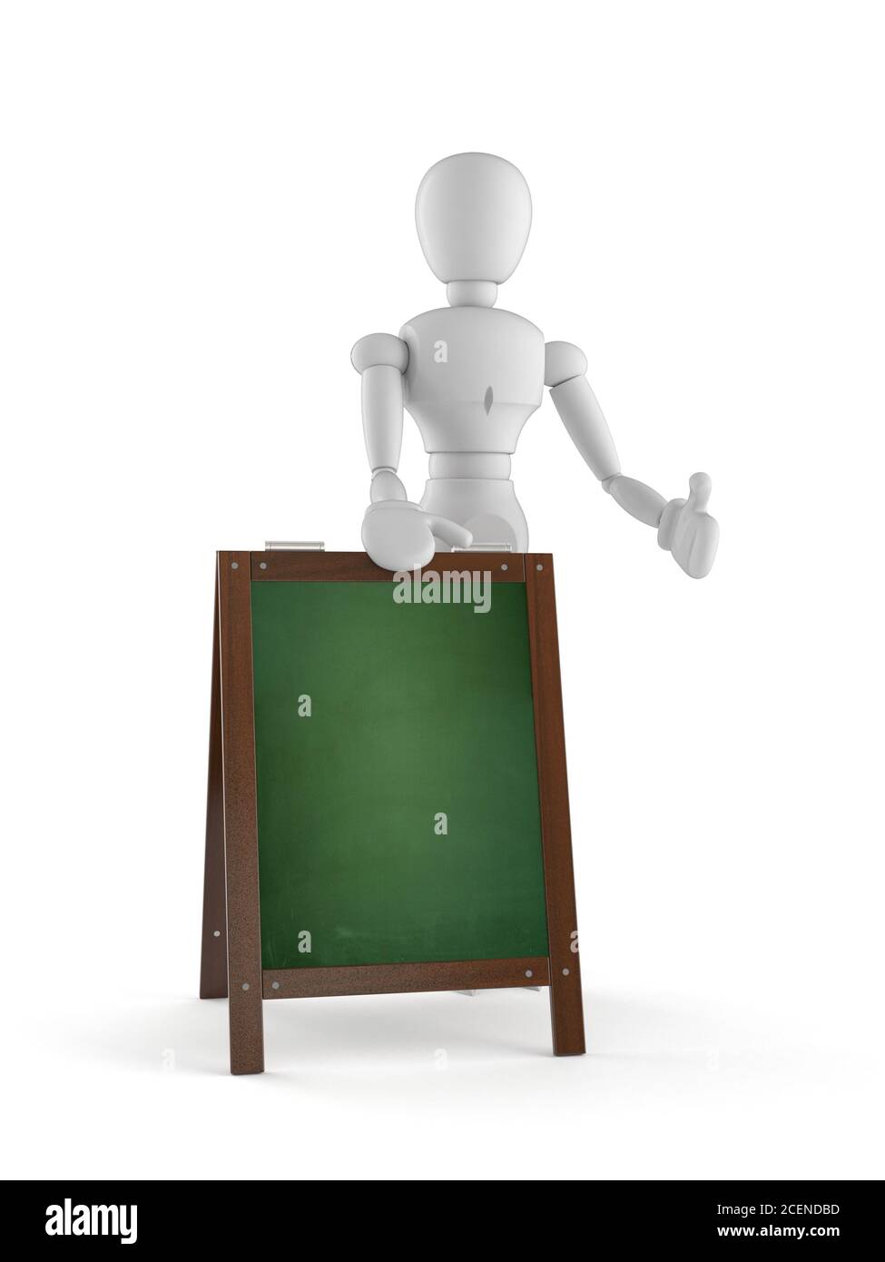 White dummy character with blackboard isolated on white background ...