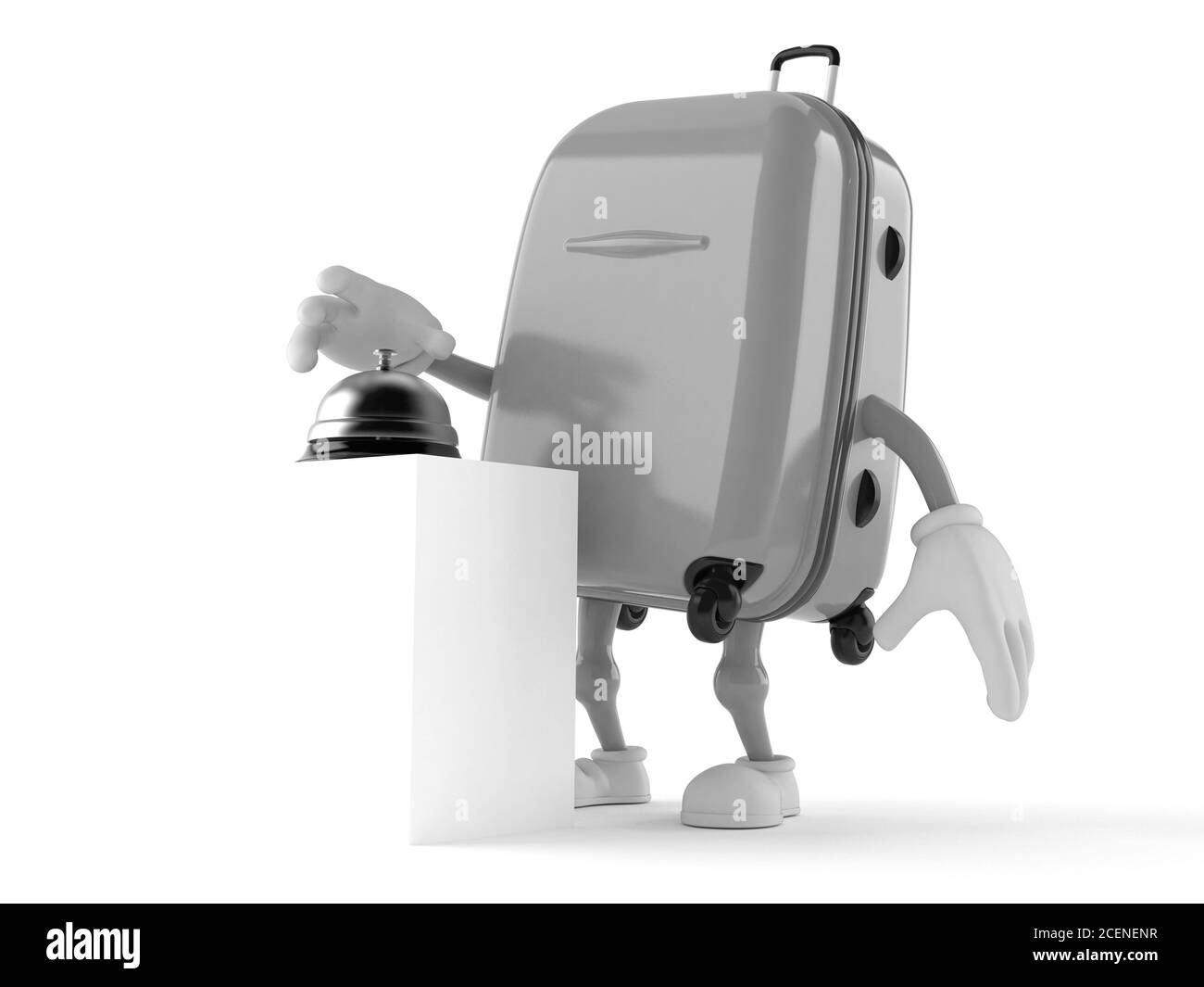 Suitcase character with hotel bell isolated on white background Stock ...