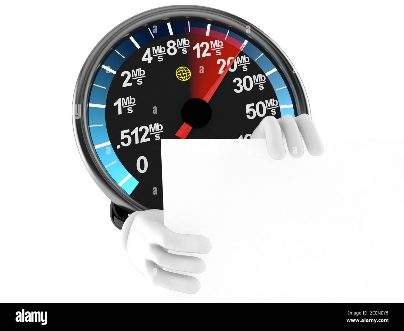 Network speed meter character behind white board isolated on white ...