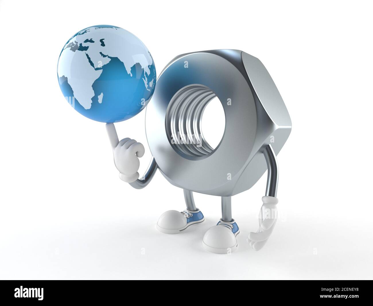 Nut character with world globe isolated on white background Stock Photo ...