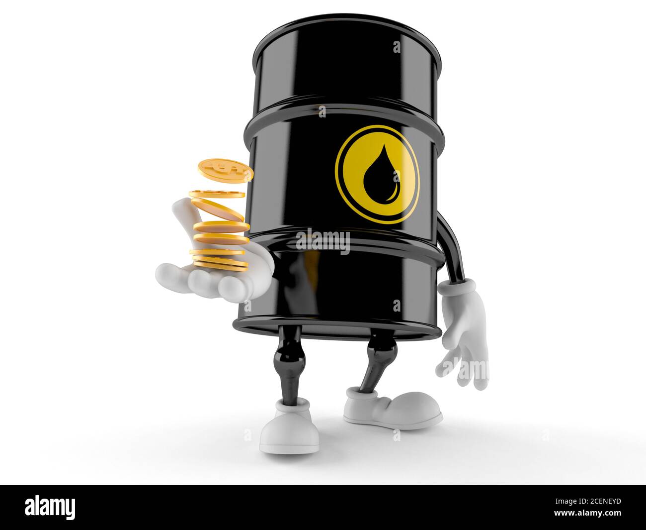 Oil barrel with coins isolated on white background Stock Photo - Alamy