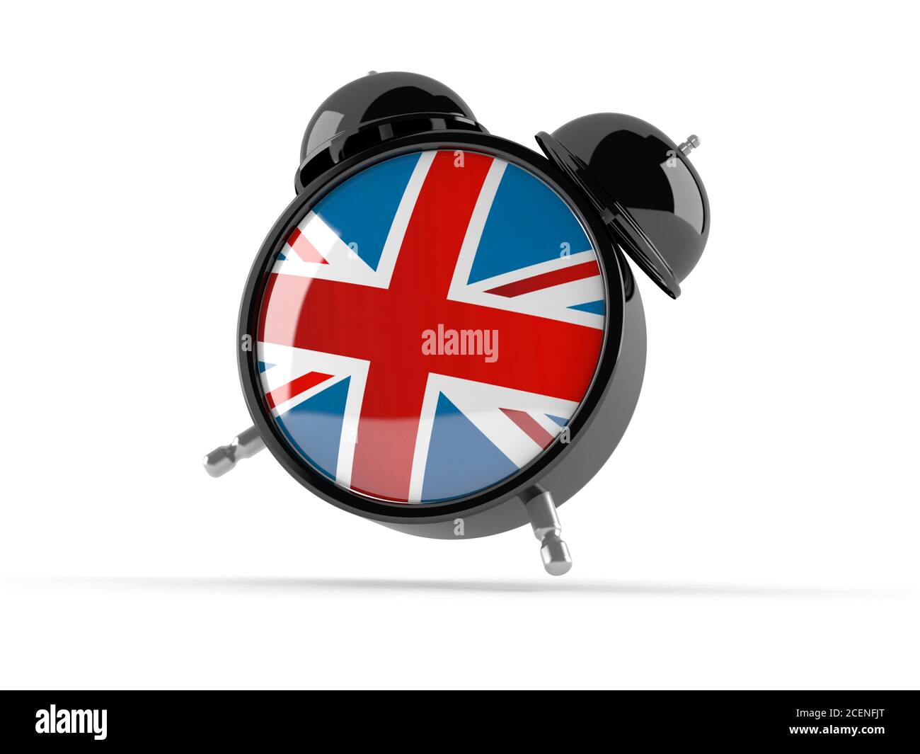 UK alarm clock isolated on white background Stock Photo - Alamy