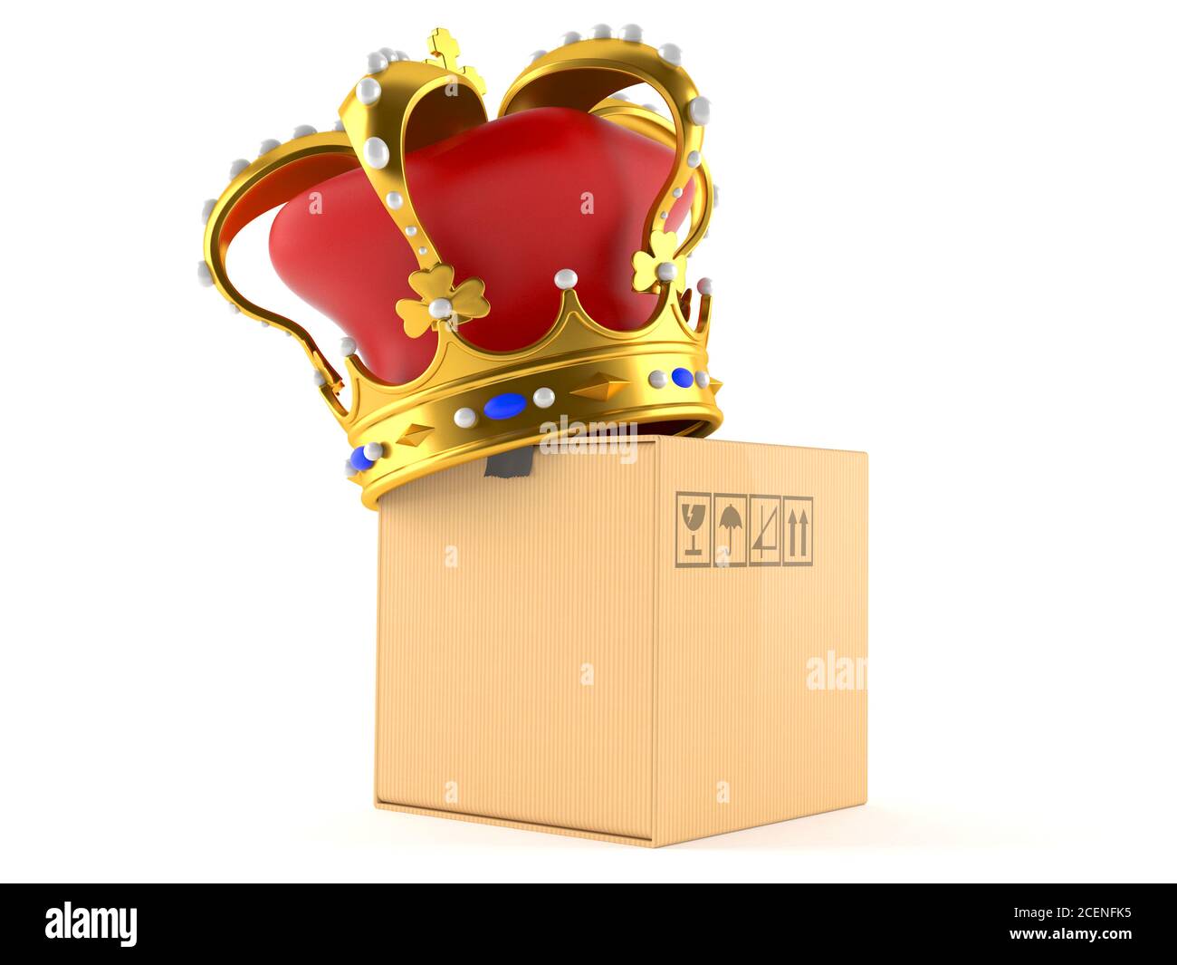 Cardboard box with crown isolated on white background Stock Photo - Alamy