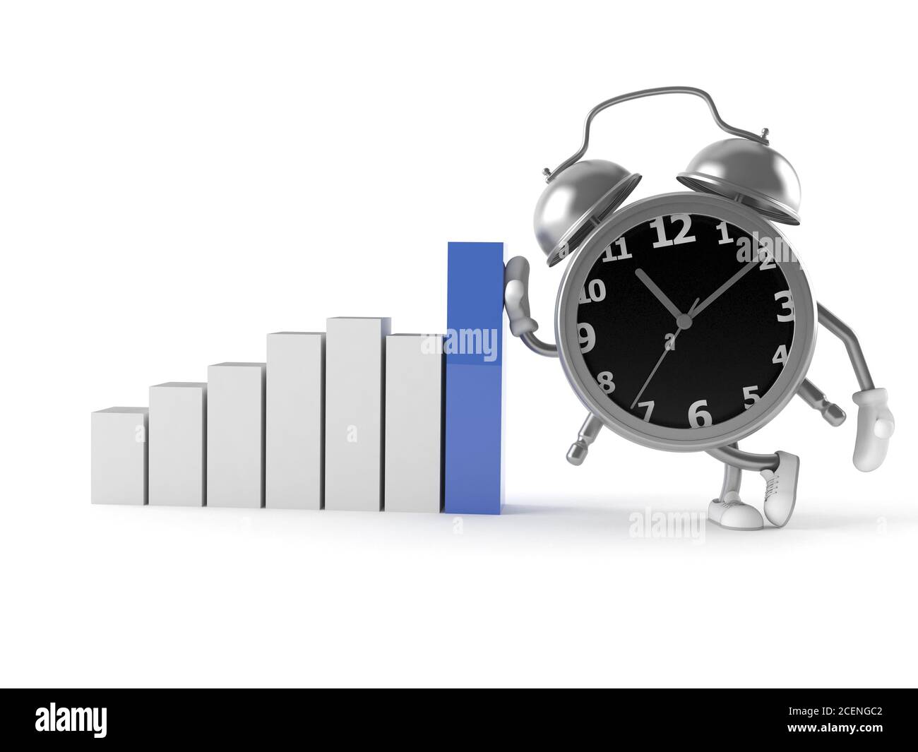 Alarm clock character with chart isolated on white background Stock ...