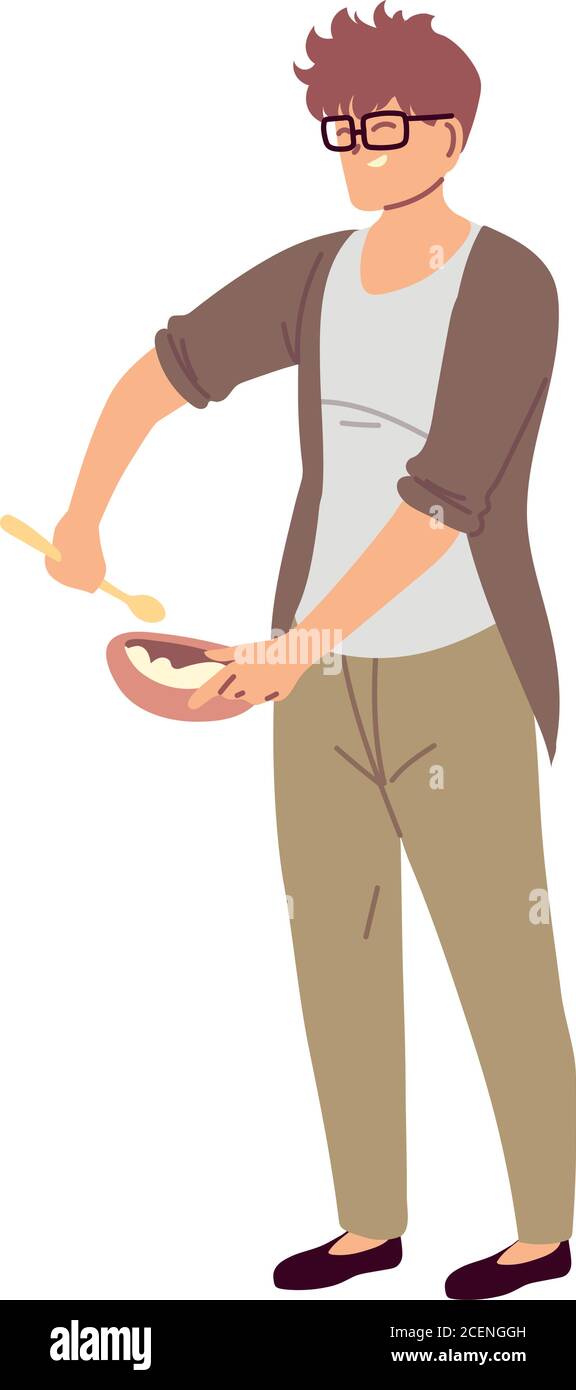 young cook man with glasses on white background vector illustration ...