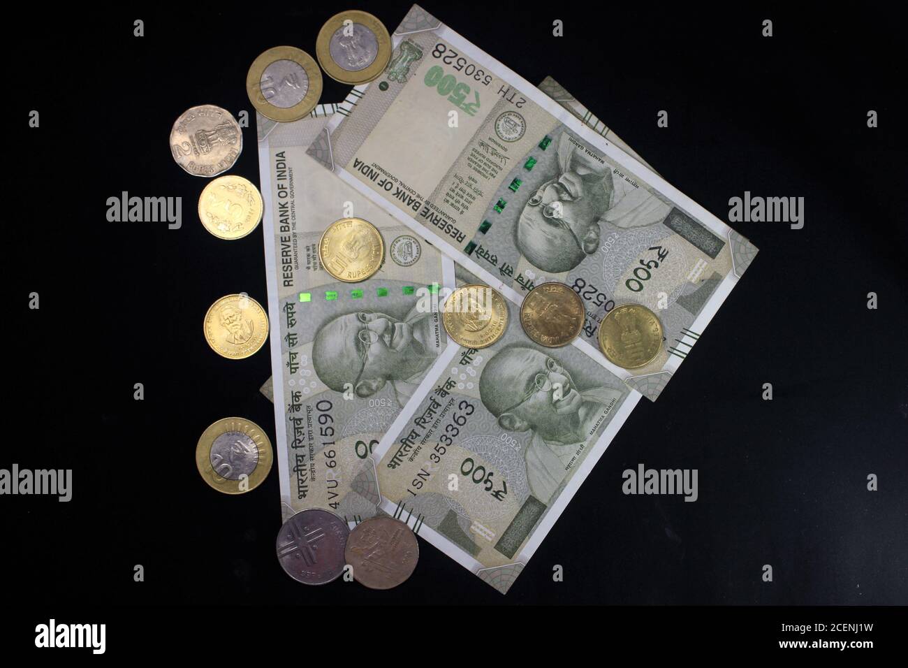 Indian currency. 500 rupee note with Indian coins. Indian currency ...