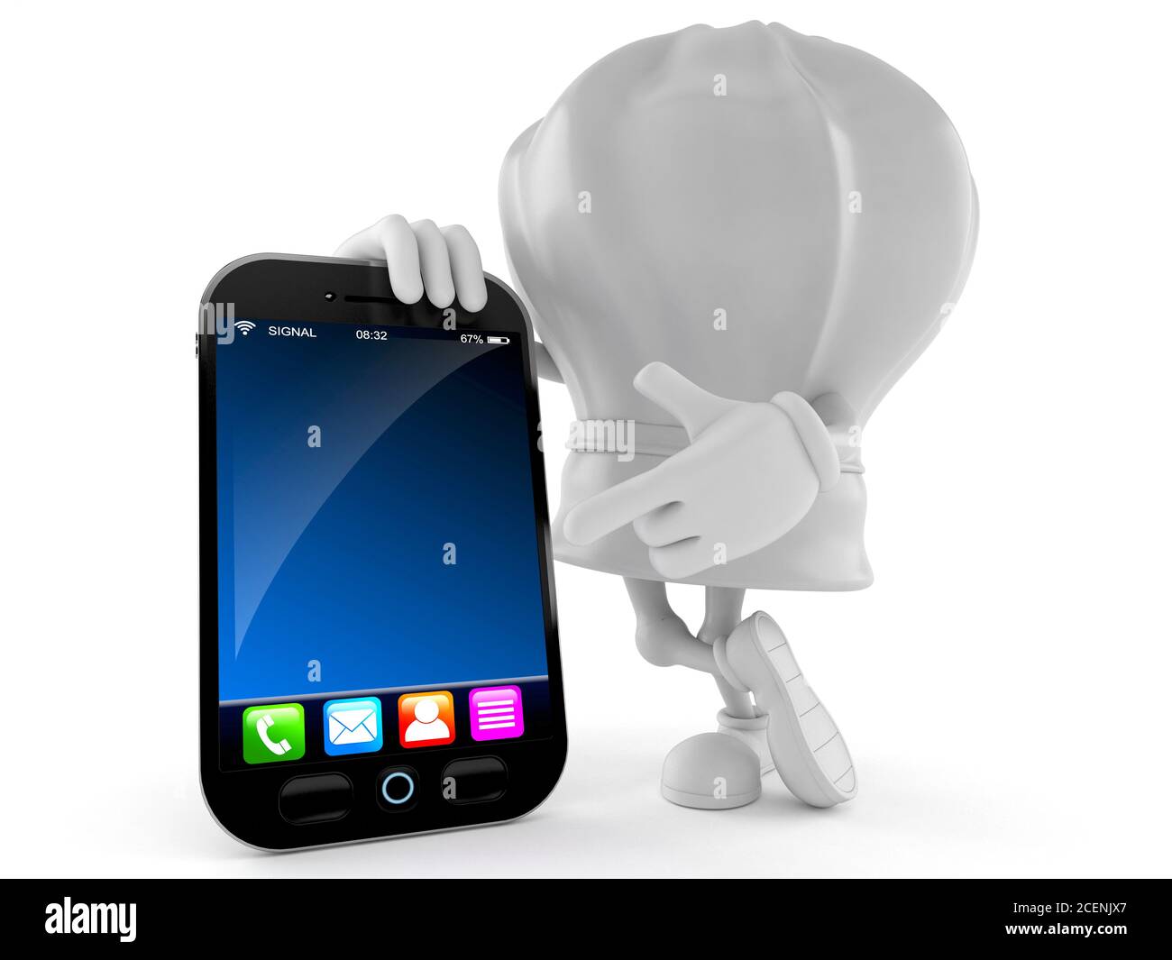 Chef character with smart phone isolated on white background Stock ...