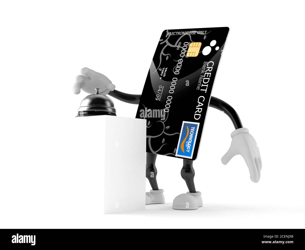 Credit card character with hotel bell isolated on white background ...