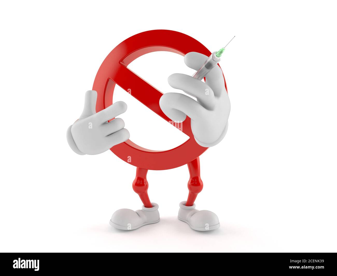 Forbidden character character holding a syringe isolated on white ...