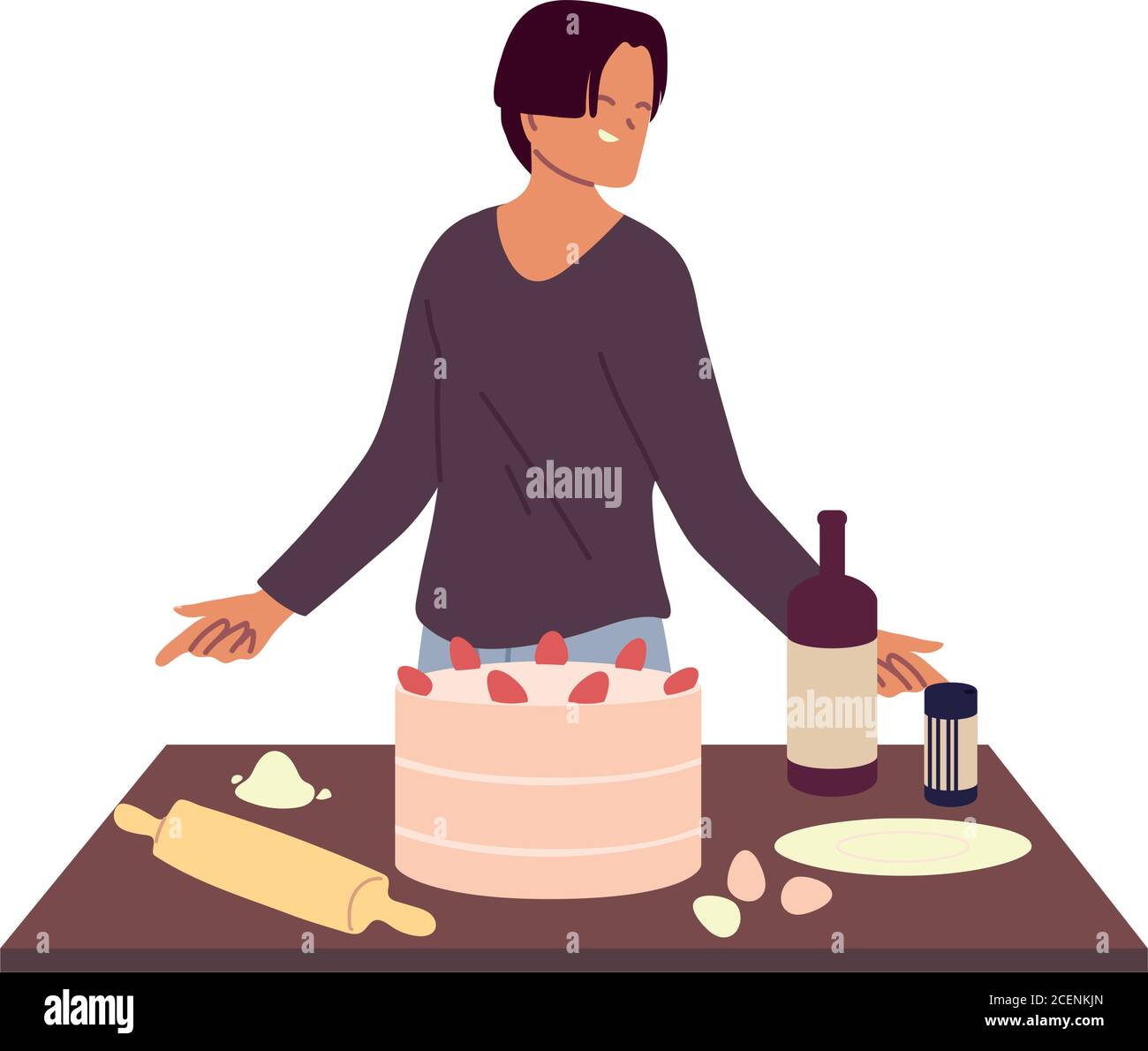 young man cook preparing a cake vector illustration design Stock Vector ...