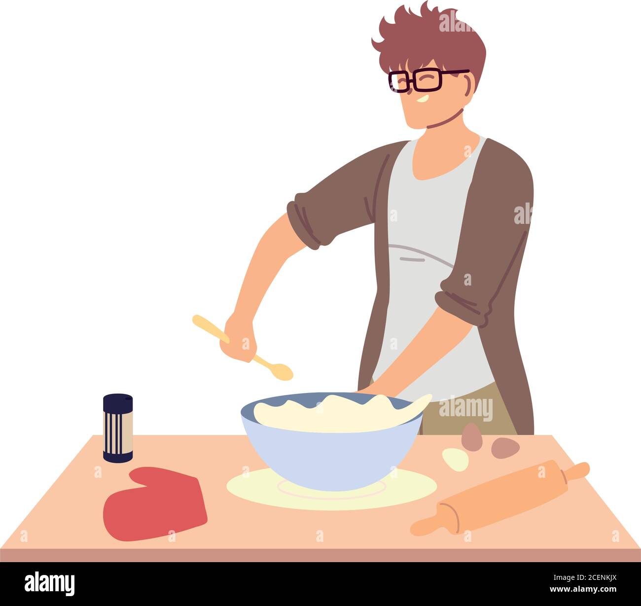 young man cook preparing a cake vector illustration design Stock Vector ...
