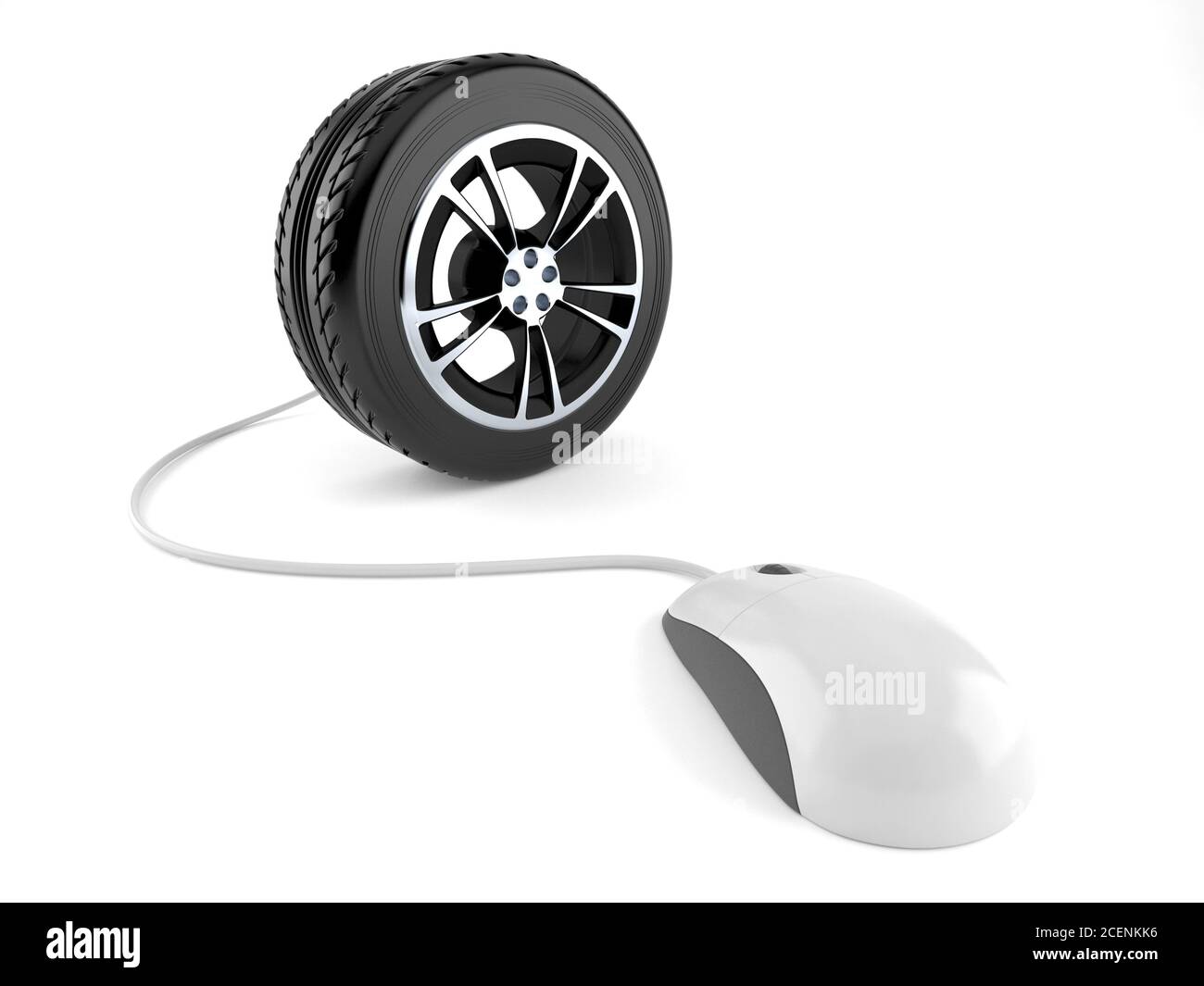 Car wheel with computer mouse isolated on white background Stock Photo ...