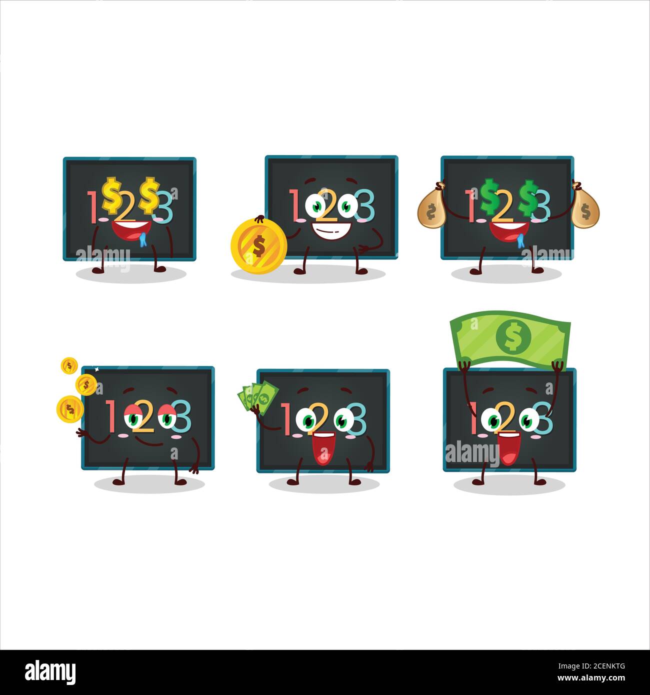 Numeric on board cartoon character with cute emoticon bring money Stock ...