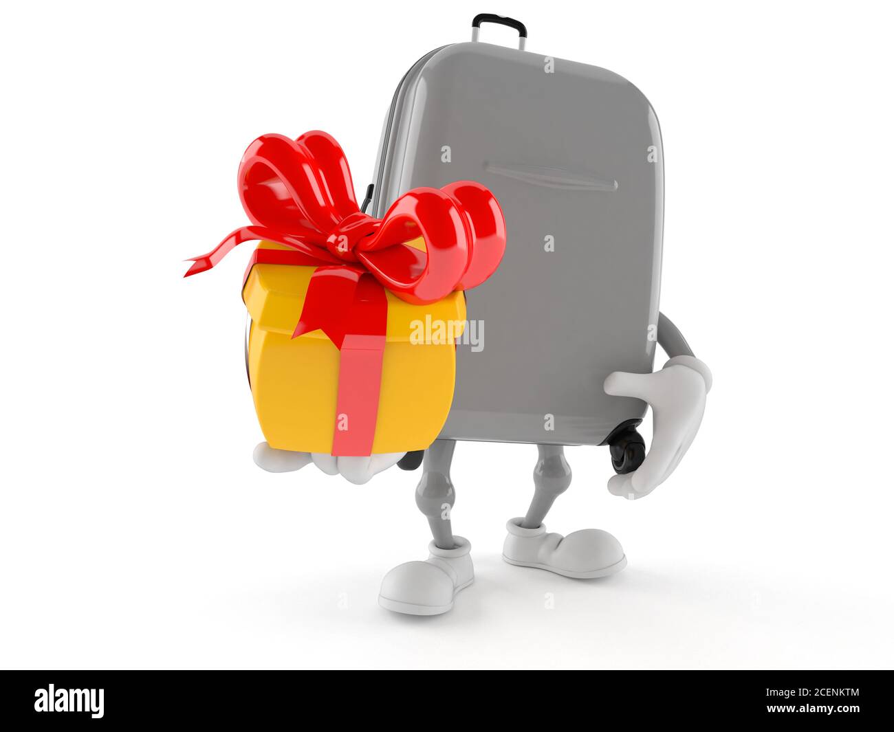 Suitcase character holding gift isolated on white background Stock ...