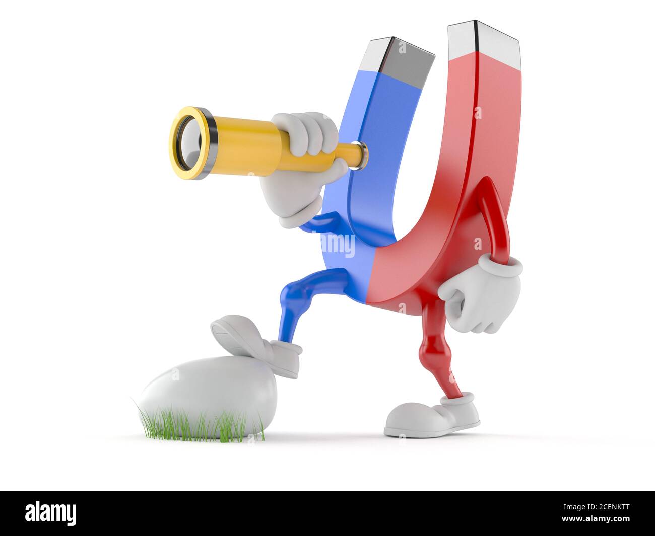 Magnet character looking through a telescope isolated on white ...