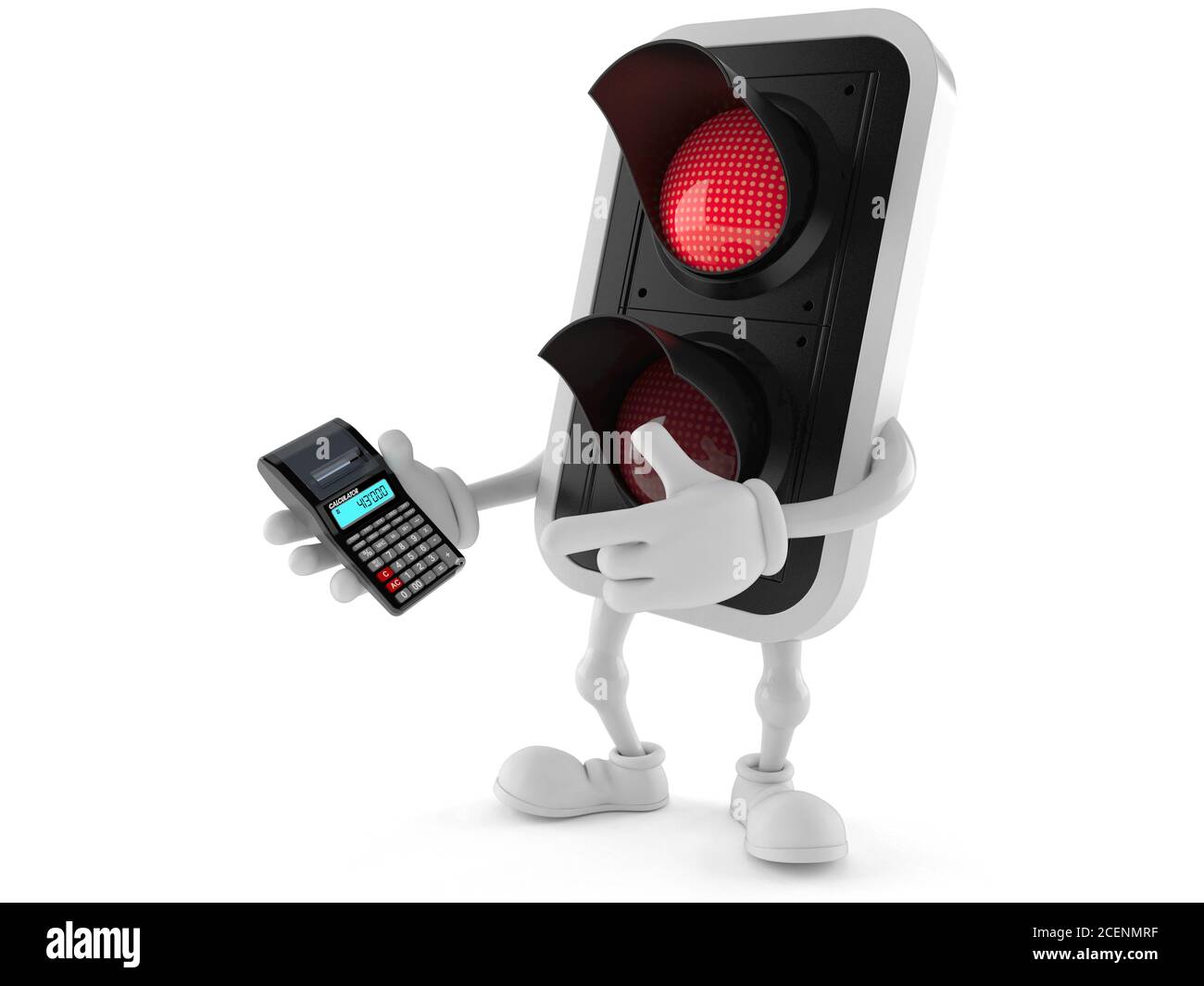 Red traffic light character using calculator isolated on white ...