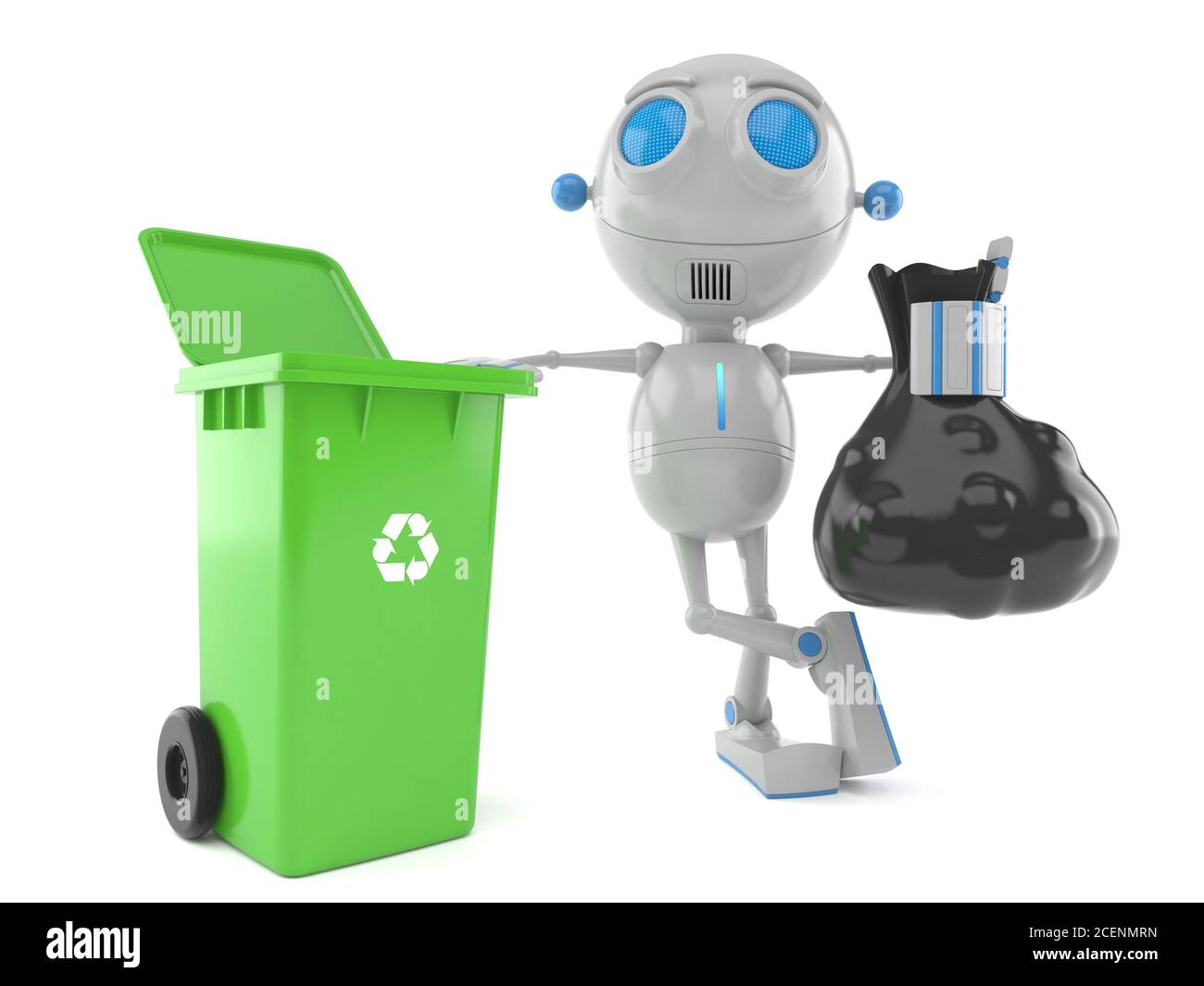 Robot with dust bin isolated on white background Stock Photo - Alamy