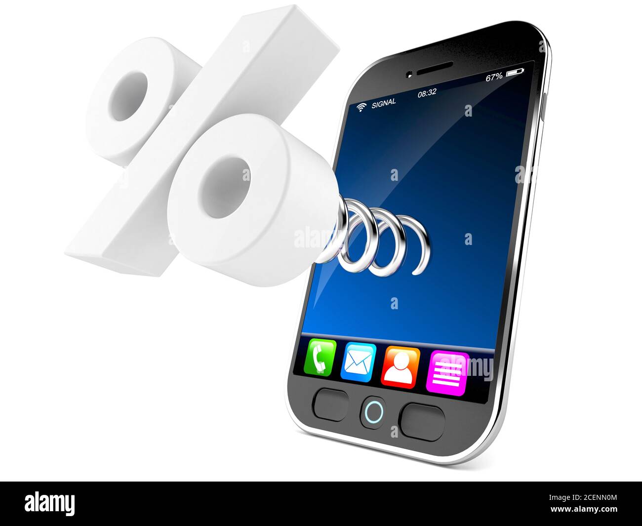 Smart phone with percentage sign isolated on white background Stock ...