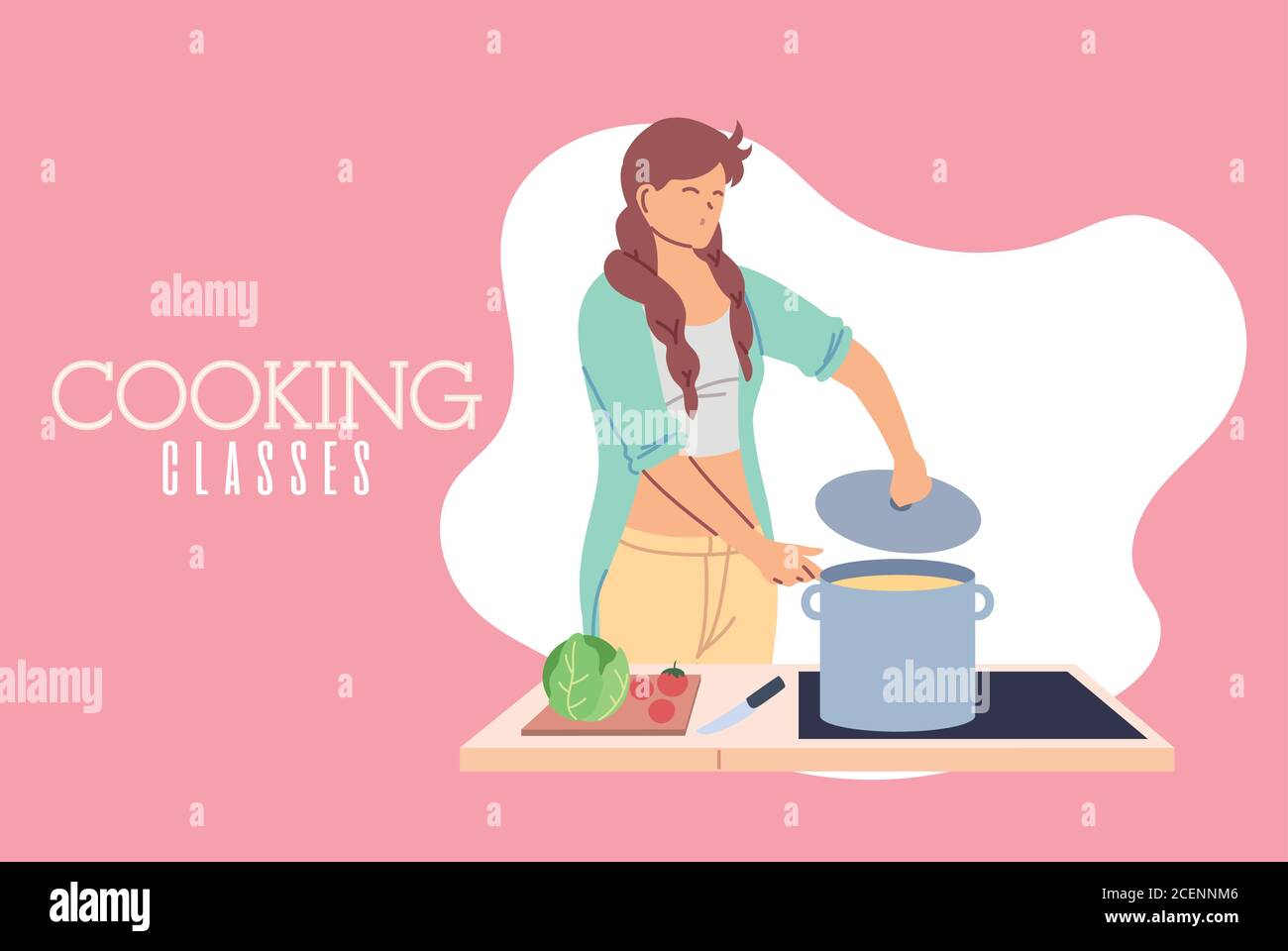 Woman cooking in kitchen cutting Stock Vector Images - Alamy
