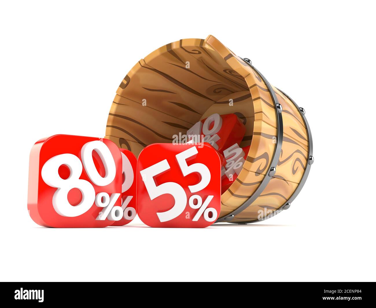 Wooden bucket with percent numbers isolatedon white background Stock ...