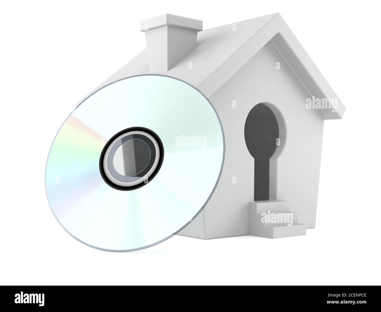 Cartoon house with cd isolated on white background Stock Photo - Alamy