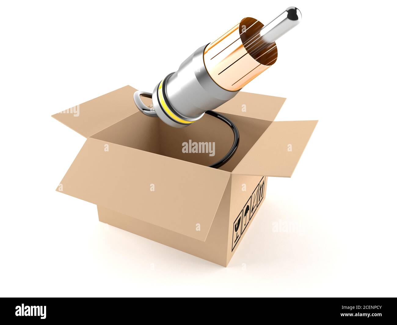 RCA cable with package isolated on white background Stock Photo - Alamy