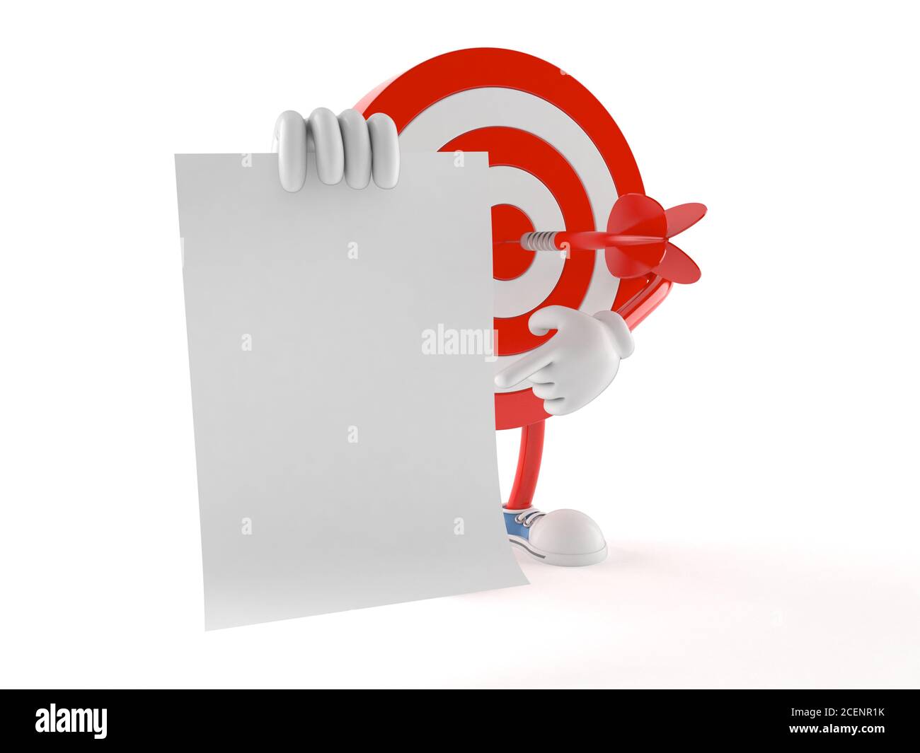 Bull's eye character with blank sheet of paper isolated on white ...