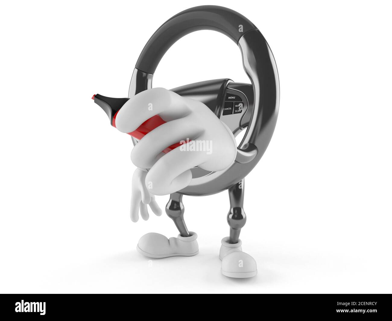Car steering wheel character holding marker isolated on white ...