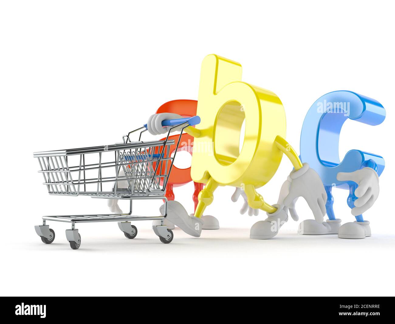ABC character with shopping cart isolated on white background Stock ...