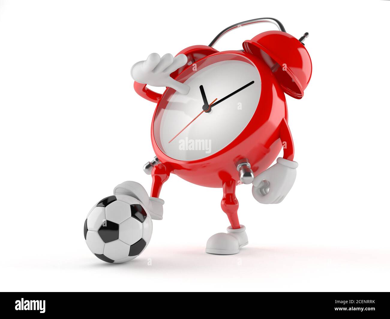 Alarm clock character with soccer ball isolated on white background ...