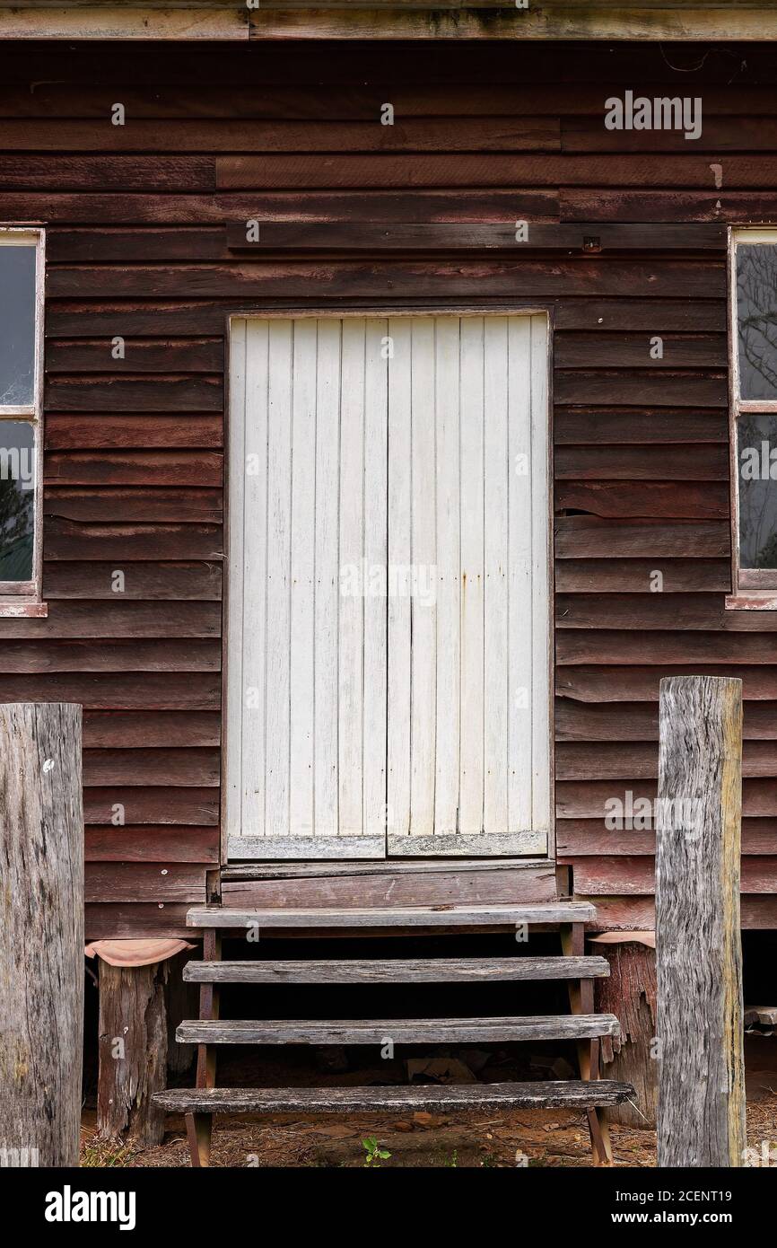 Entry door of an old timber country community hall Stock Photo - Alamy