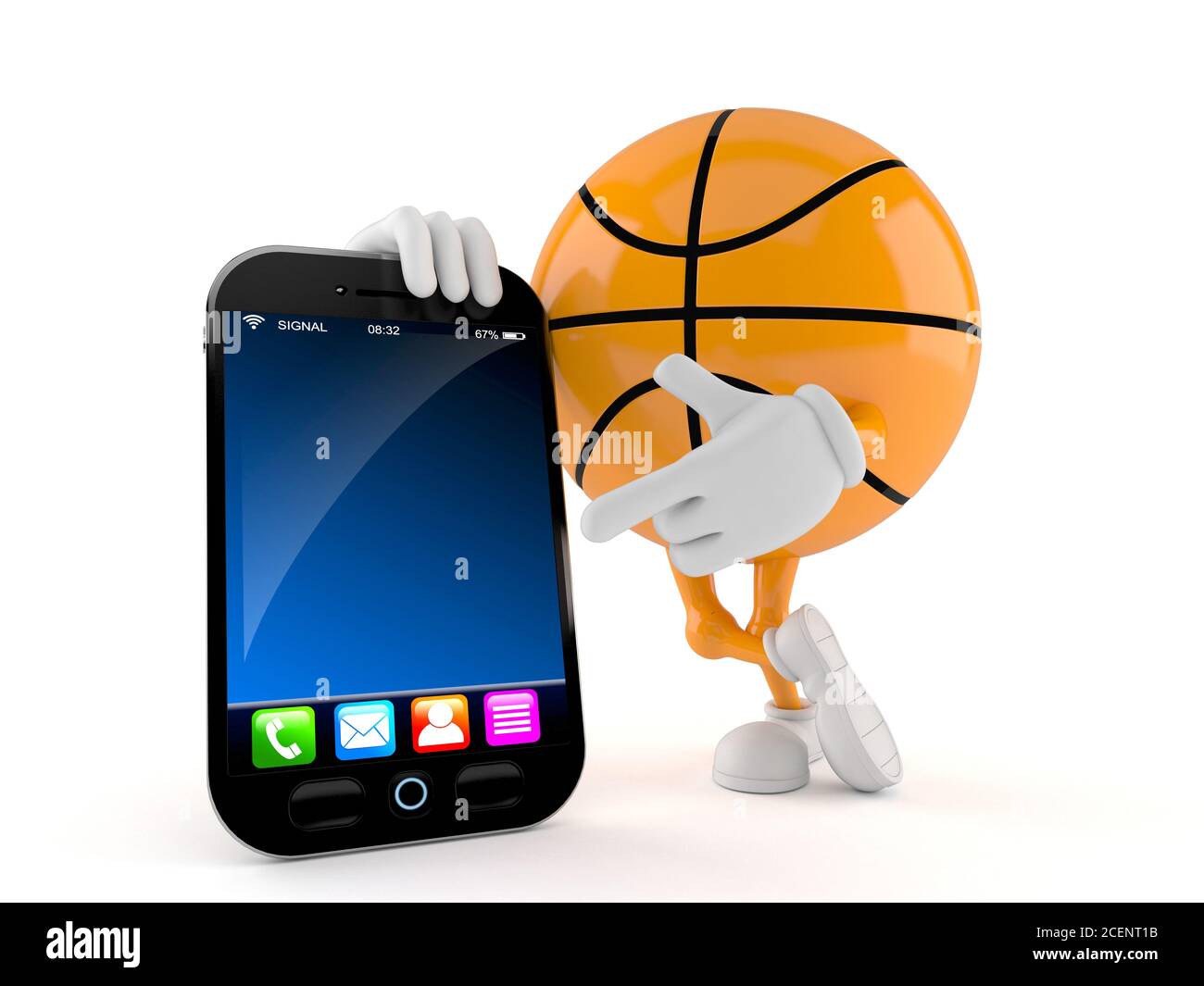 Basketball with smart phone isolated on white background Stock Photo ...