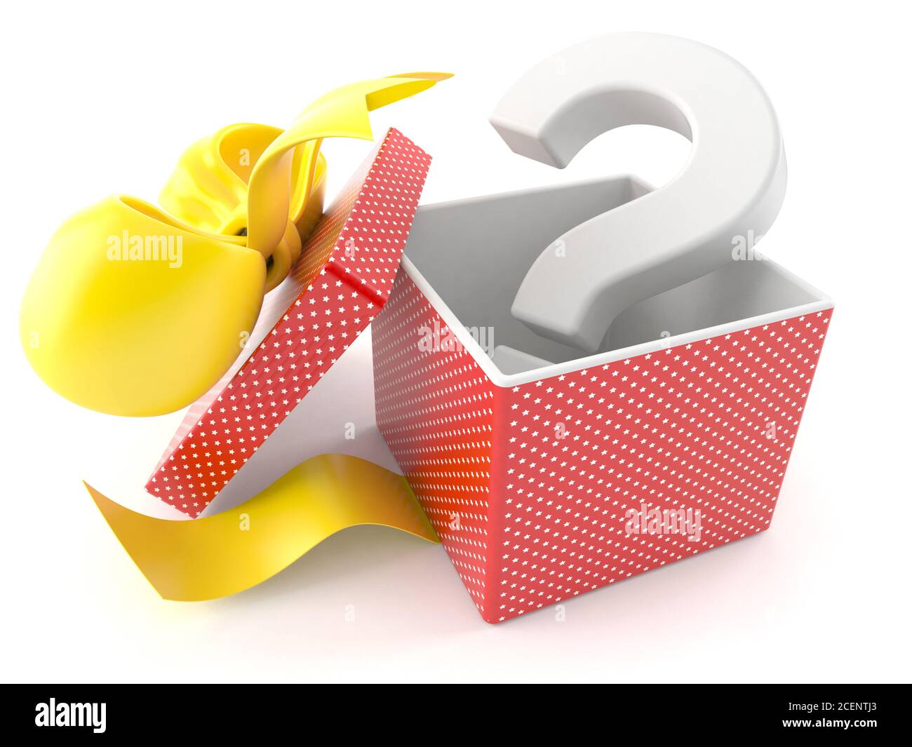 Open gift with question mark isolated on white background Stock Photo ...
